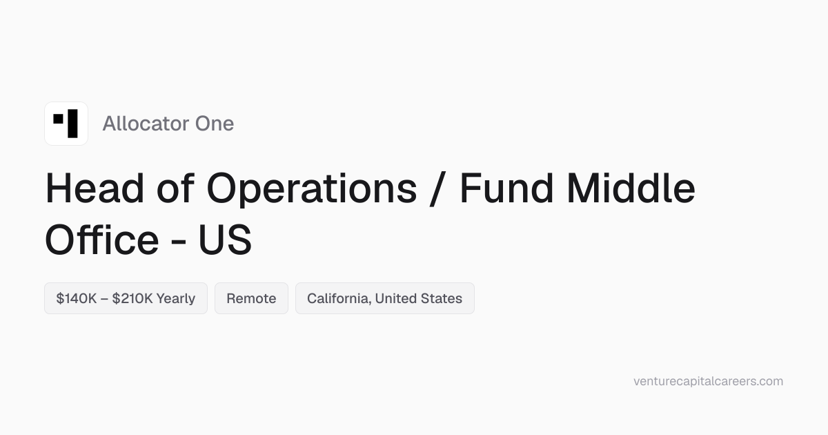Head of Operations / Fund Middle Office - US at Allocator One ...